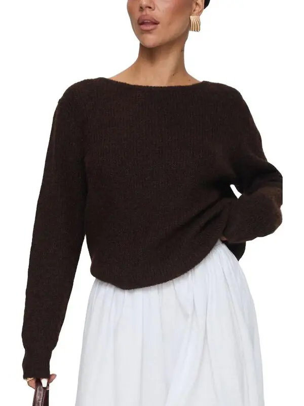 Princess Polly Abrams Boat Neck Sweater - Chocolate Marle