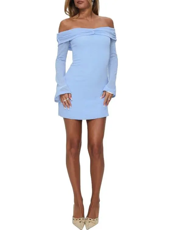 Princess Polly Stellaire Off-the-shoulder Long-sleeve Sweater Dress - Blue