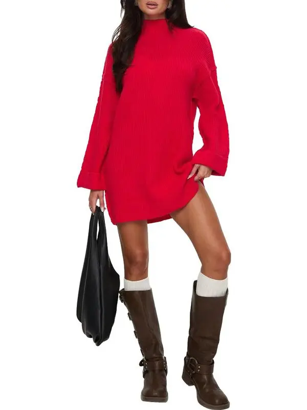 Princess Polly Weslie Long Sleeve Sweater Dress - Red