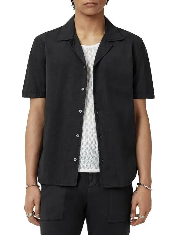 John Varvatos Dan Seersucker Camp Shirt - Black