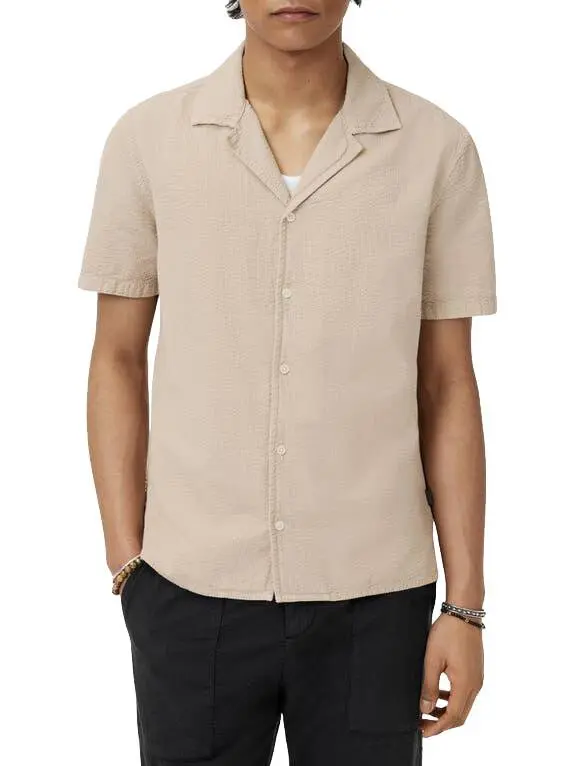 John Varvatos Dan Seersucker Camp Shirt - Smoked Pearl Grey