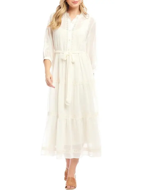 Karen Kane Tiered Embroidered Shirtdress - Off White