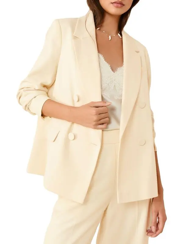 FRIENDS LIKE THESE Crosshatch Double Breasted Blazer - Cream