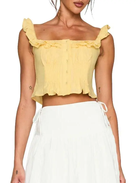 Princess Polly Isadoria Ruffle Trim Cotton & Linen Tank - Yellow