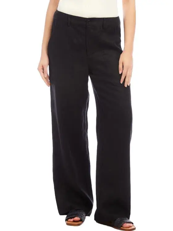 Karen Kane Patch Pocket Wide Leg Linen Pants - Black