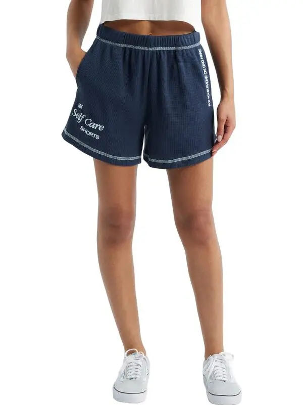 THE MAYFAIR GROUP High-waist Waffle Knit Shorts - Navy