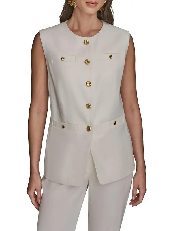 Donna Karan New York Linen Blend Vest - Cream