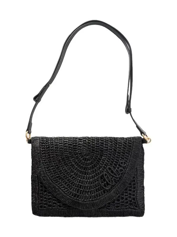 Chloé Leather-trimmed Raffia Shoulder Bag - Black