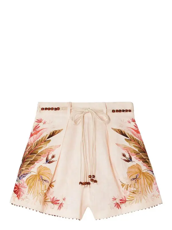 Zimmermann Ascension Belted Floral-print Linen Shorts - Cream