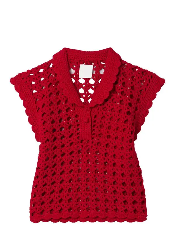 Suzie Kondi Iris Crocheted Cotton Top - Red