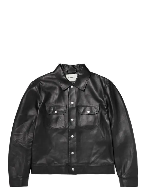 FRAME Leather Trucker Jacket - Black