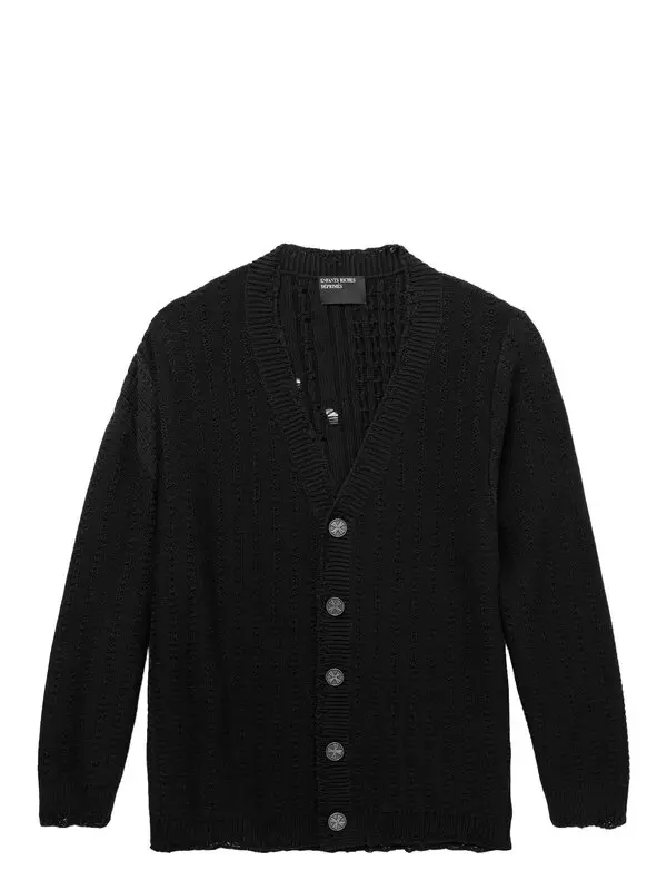 Enfants Riches Déprimés Distressed Cotton And Cashmere-blend Cardigan - Black