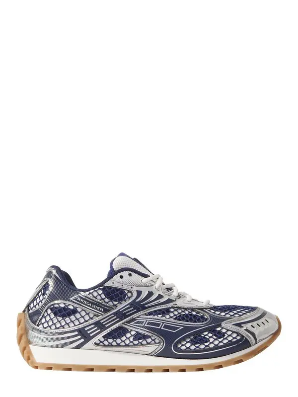 Bottega Veneta Orbit Metallic Rubber And Mesh Sneakers - Blue