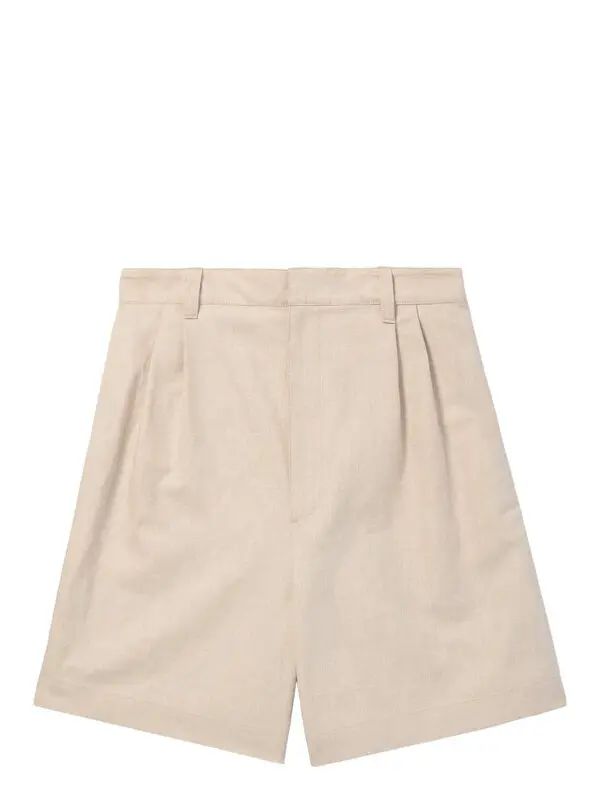 Bottega Veneta Straight-leg Pleated Linen And Cotton-blend Twill Shorts - Neutrals