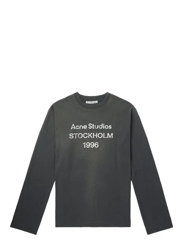 Acne Studios Edden U 1996 Logo-print Distressed Cotton And Hemp-blend T-shirt - Black