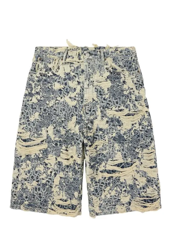 Acne Studios Straight-leg Logo-jacquard Distressed Denim Shorts - Blue