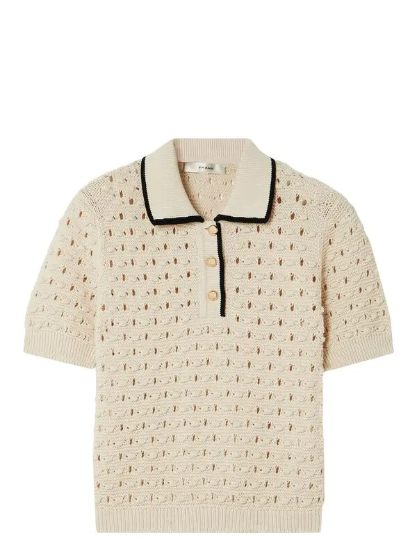 FRAME The Bauble Pointelle-knit Cotton Polo Shirt - Cream