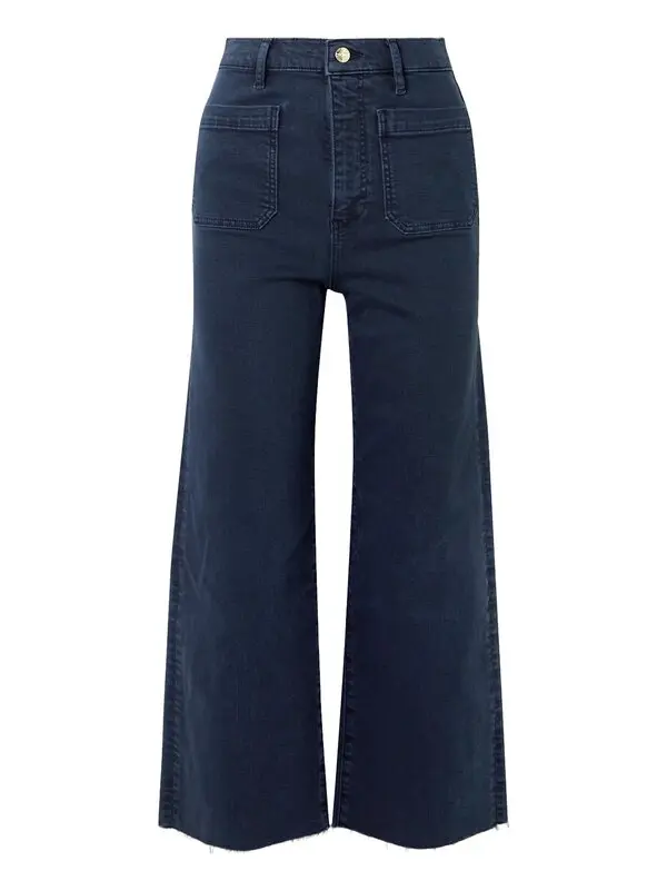 FRAME Anchor Frayed Cropped High-rise Wide-leg Jeans - Blue