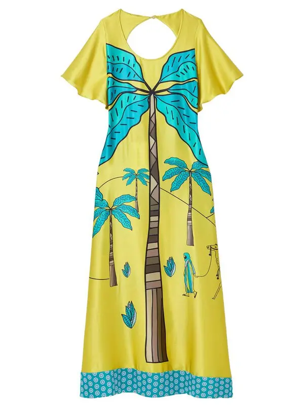 CRISTIANO MARCHELI Brigitte Open-back Printed Silk-satin Maxi Dress - Yellow