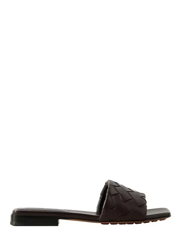 Bottega Veneta Riva Intrecciato Leather Slides - Brown