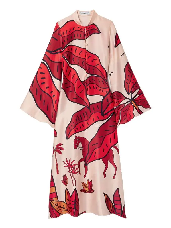 Source Unknown Printed Silk-blend Satin Kaftan - Red