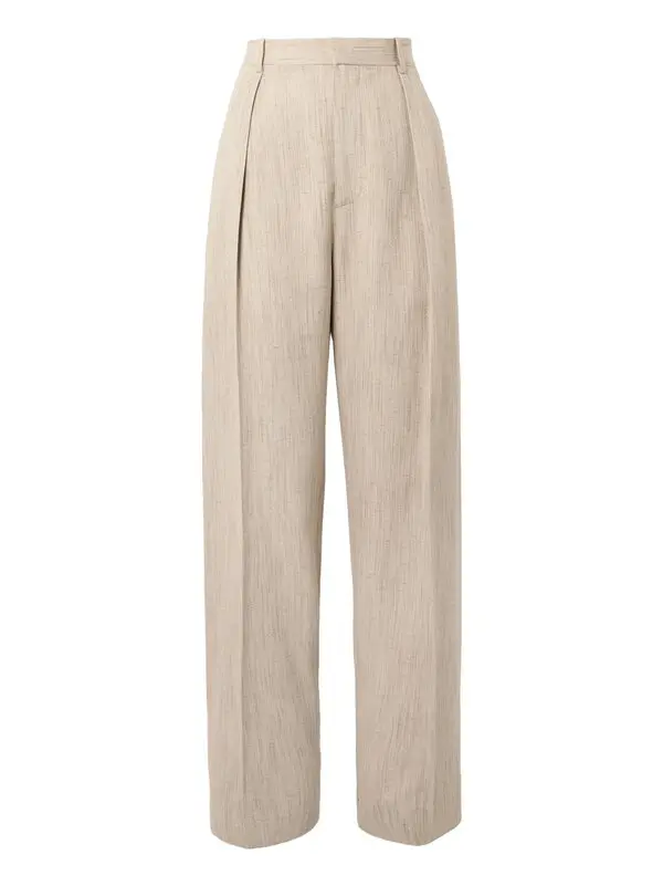 Bottega Veneta Pleated Tapered Canvas Trousers - Neutrals