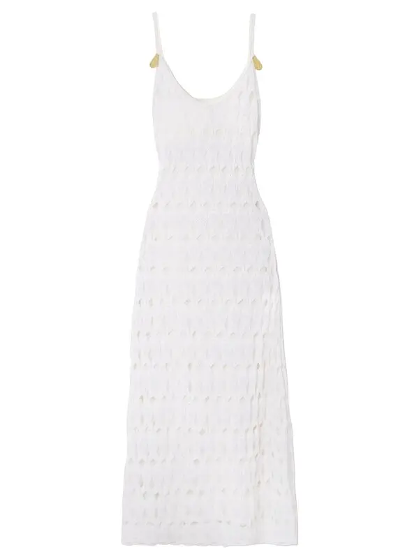 Bottega Veneta Embellished Open-knit Cotton And Silk-blend Midi Dress - Off-white