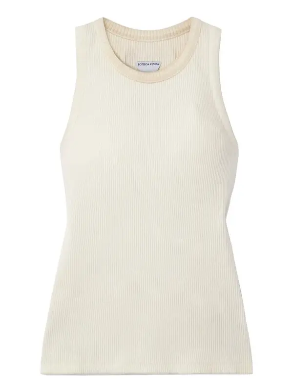 Bottega Veneta Appliquéd Ribbed Cotton-blend Jersey Tank - Neutrals