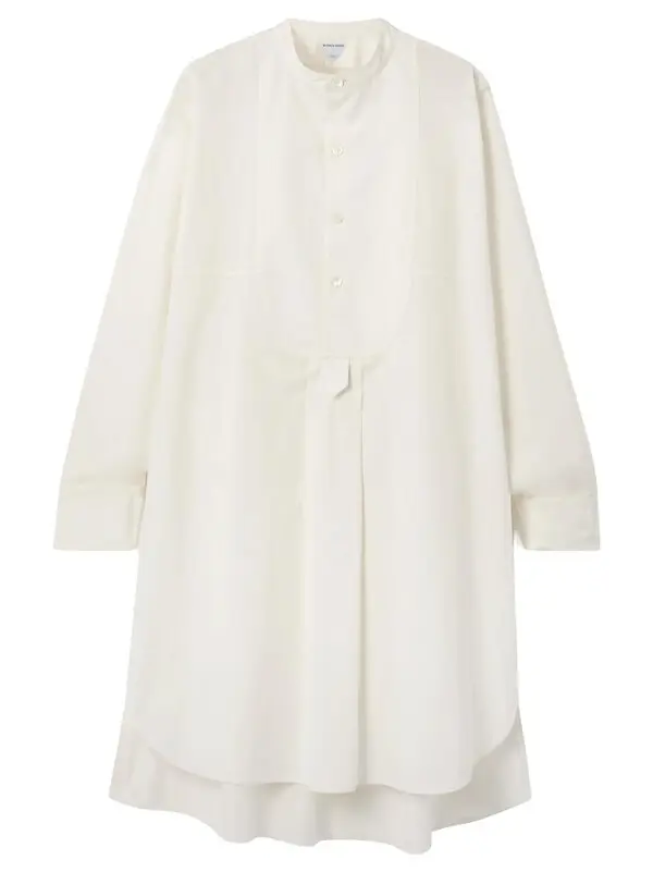 Bottega Veneta Asymmetric Pleated Cotton-blend Poplin Midi Dress - Neutrals