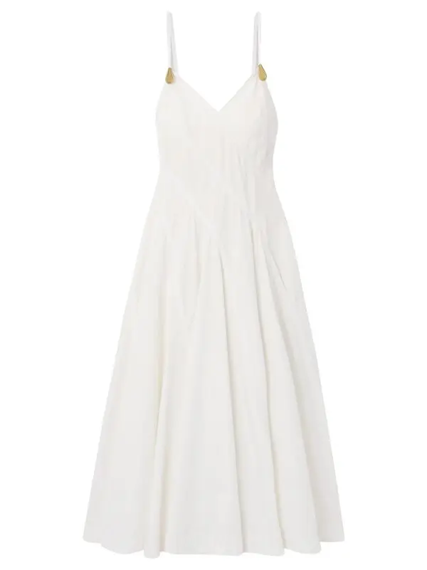 Bottega Veneta Embellished Pleated Cotton-blend Poplin Midi Dress - Off-white