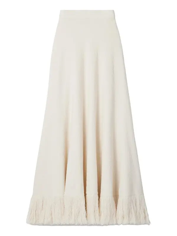 Bottega Veneta Fringed Cotton-blend Bouclé Maxi Skirt - White