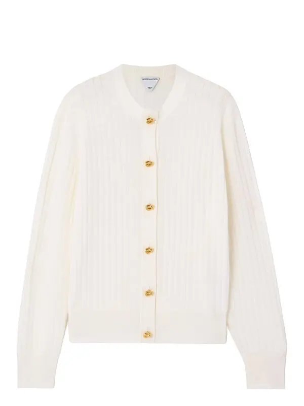 Bottega Veneta Ribbed Wool Cardigan - Off-white