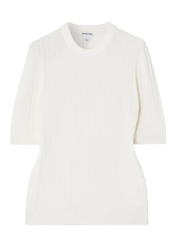 Bottega Veneta Ribbed Wool T-shirt - Neutrals