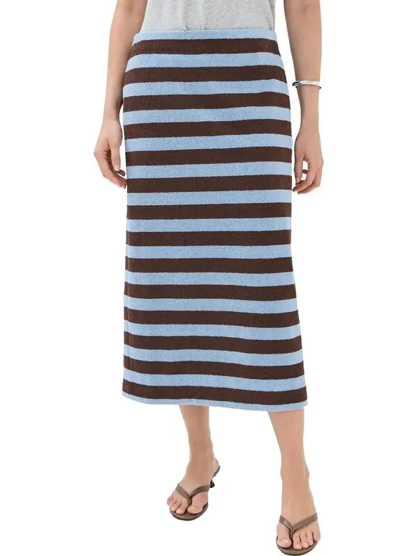 Tibi Bonded Dry Loop Terry Stripe Skirt - Brown/blue Multi