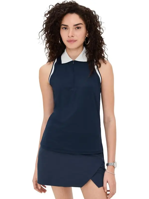 RHONE Prize Sleeveless Zip Polo - Navy Blue