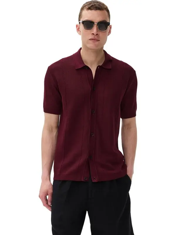 Orlebar Brown Tiernan Knit Button Down Polo - Damson