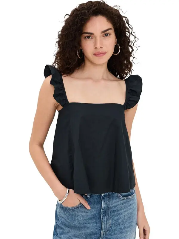 LE BOP Claire Ruffle Strap Top - Black