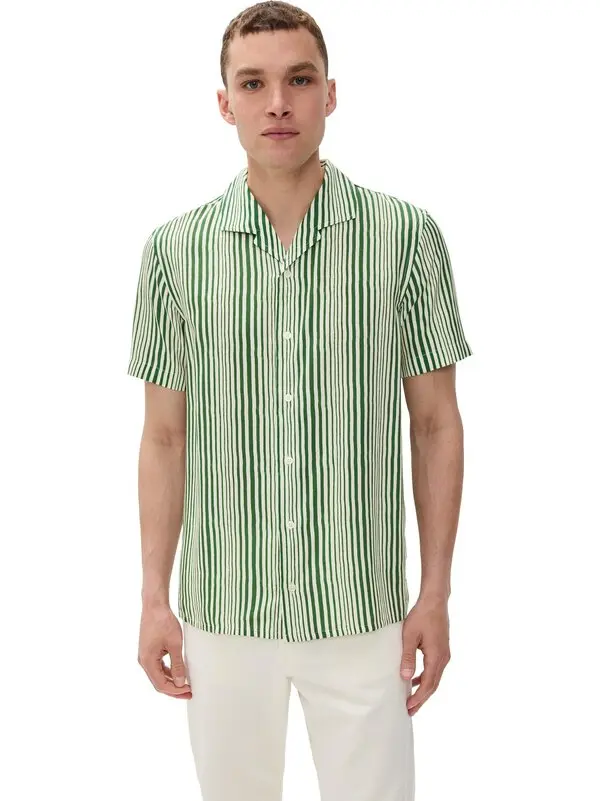 Orlebar Brown Hibbert Shore Stripe Shirt - Caddie Green/white