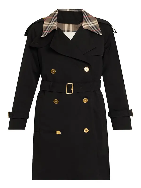 Burberry Castleford Check-collar Belted Short Trench Coat - Black