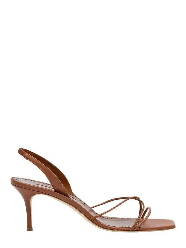 Manolo Blahnik Leather Strappy Slingback Sandals - Medium Brown