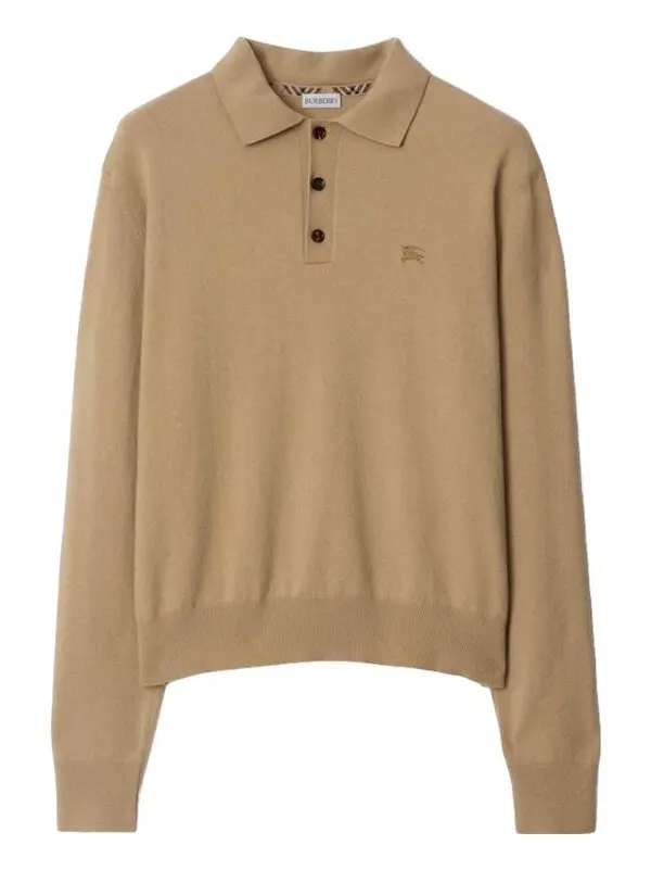 Burberry Long-sleeve Cashmere Blend Polo Shirt - Beige Beige