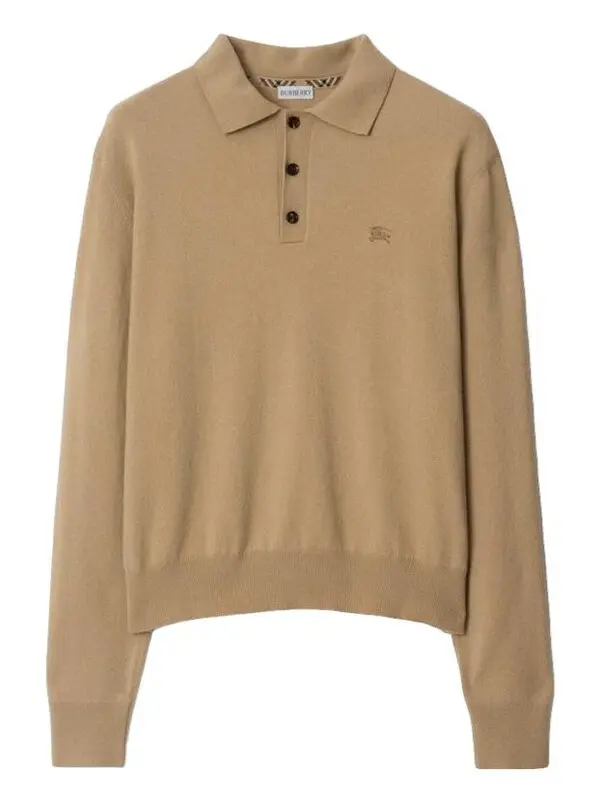 Burberry Long-sleeve Cashmere Blend Polo Shirt - Beige Beige