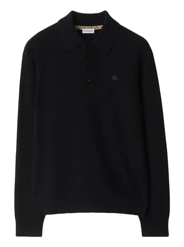 Burberry Long-sleeve Cashmere Blend Polo Shirt - Black