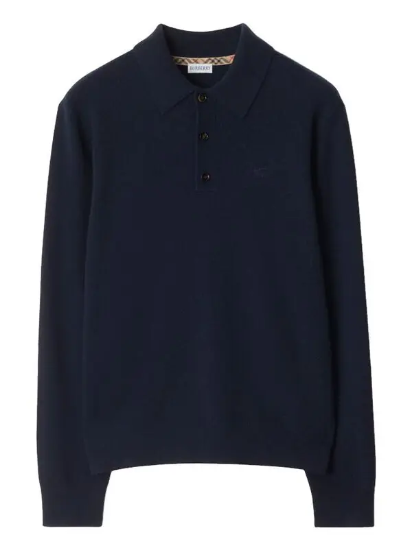 Burberry Long-sleeve Cashmere Blend Polo Shirt - Navy
