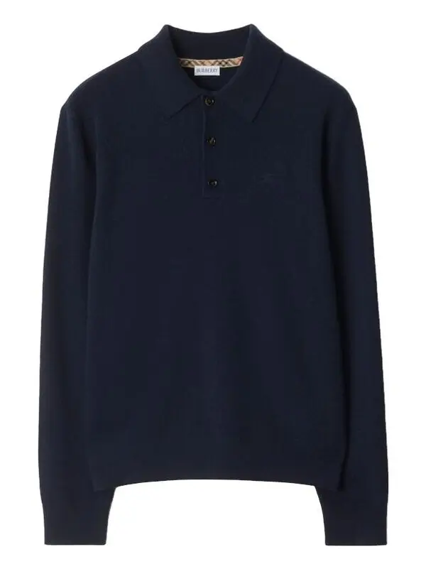 Burberry Long-sleeve Cashmere Blend Polo Shirt - Navy