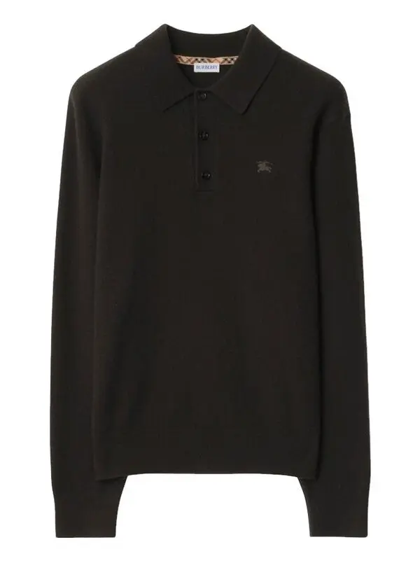 Burberry Long-sleeve Cashmere Blend Polo Shirt - Scorched Brown