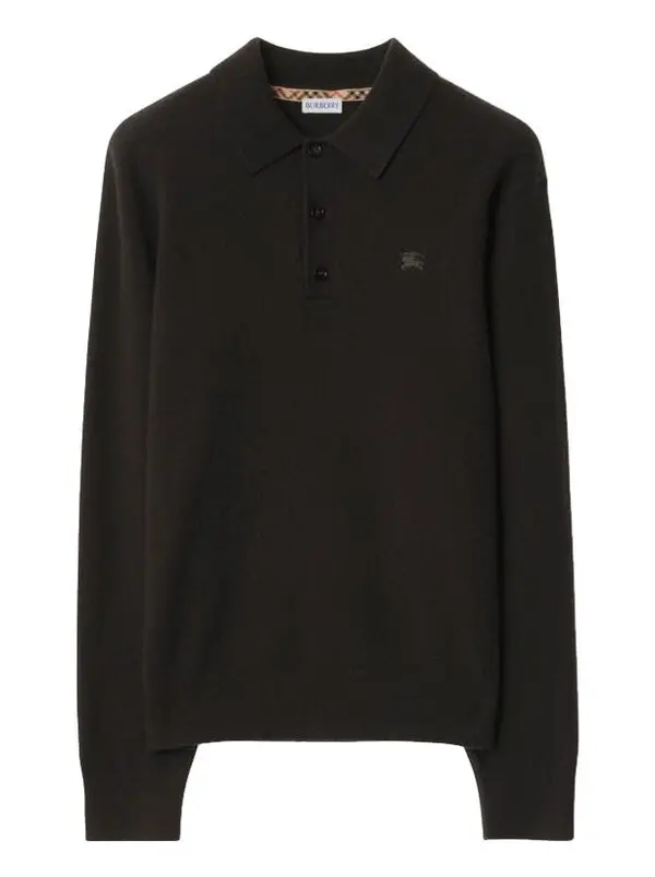 Burberry Long-sleeve Cashmere Blend Polo Shirt - Scorched Brown