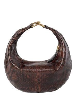 HYER GOODS Mini Leather Convertible Hobo Ring Bag - Brown Python Embossed