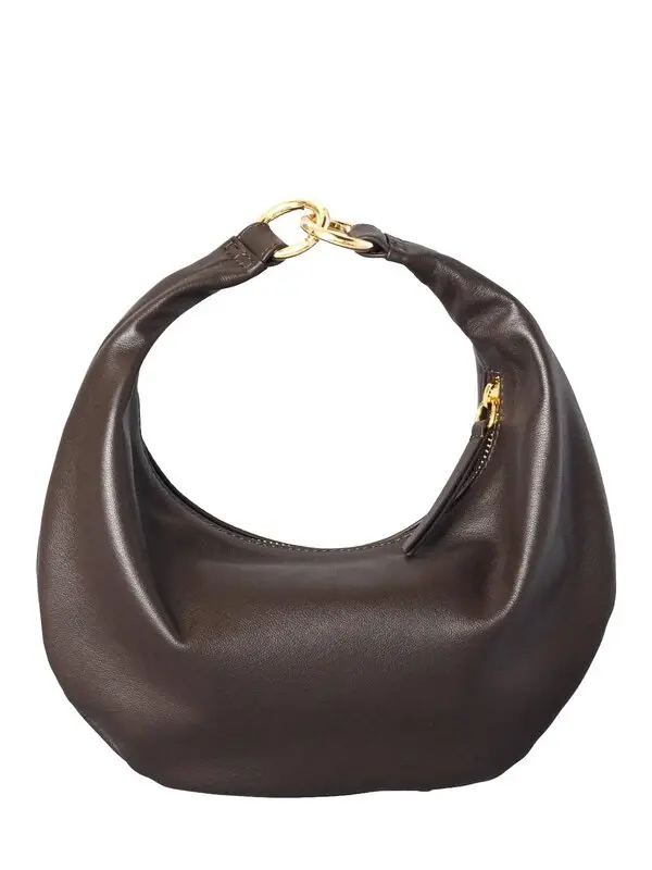 HYER GOODS Mini Leather Convertible Hobo Ring Bag - Chocolate Umbria