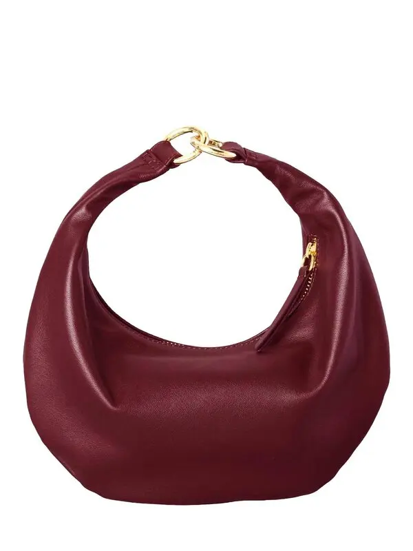 HYER GOODS Mini Leather Convertible Hobo Ring Bag - Dark Cherry Red